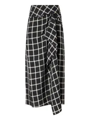 Erdem Checked Crinkled-satin Midi Skirt - Black