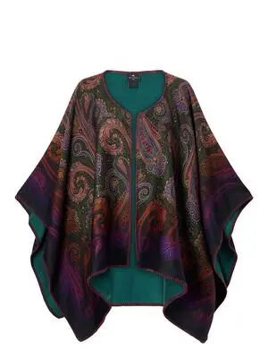 Etro Reversible Paisley-jacquard Wool-blend Cape - Green