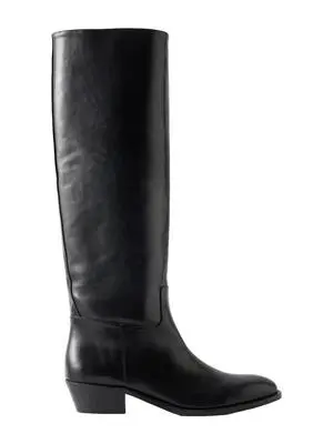 JUDE Den Leather Knee High Boots - Black