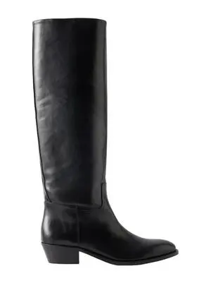JUDE Den Leather Knee High Boots - Black