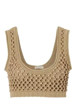 DIOTIMA Lady Embellished Crocheted Cotton-blend Cropped Top - Neutrals