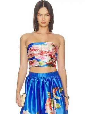 Hemant & Nandita Strapless Floral Print Top - Blue
