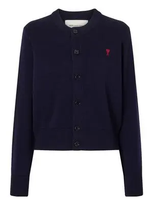 AMI Paris Embroidered Wool Cardigan - Blue