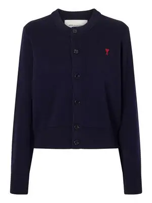 AMI Paris Embroidered Wool Cardigan - Navy