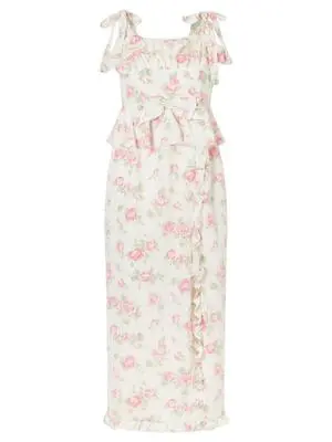 Alessandra Rich Ruffled Floral-print Silk Maxi Dress - Pink