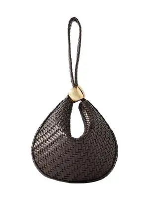 AMANU Zambia Woven Leather Clutch Bag With Gold-tone Clasp - Brown