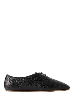 Celine Croc-effect Leather Oxford Shoes - Black