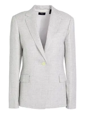 Theory Houndstooth Linen-blend Blazer - Light Gray