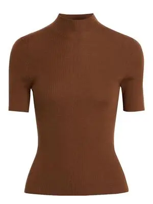 Theory Leenda Ribbed Merino Wool Turtleneck Top - Brown