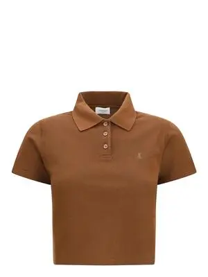 Saint Laurent Cassandre Short Cotton Piqué Polo Shirt - Brown