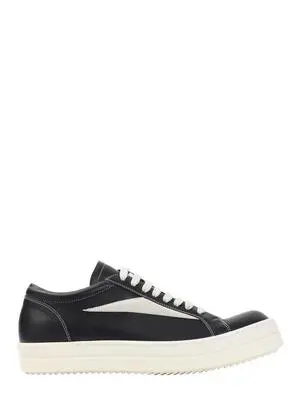 Rick Owens Low Top Leather Sneakers With Contrasting Laces - Black