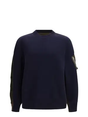 Sacai Sponge Sweatshirt With Zippered Arm Pocket And Nylon Back Panel - Blue