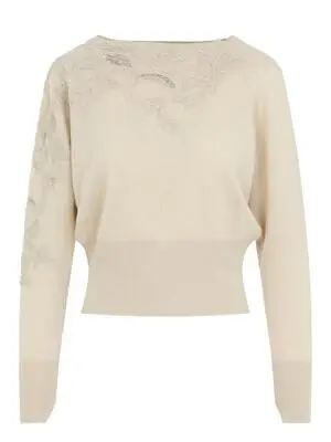 ERMANO SCERVINO Ermanno Scervino Fine Knit Cashmere Sweater With Lace Appliqu - Multicolor
