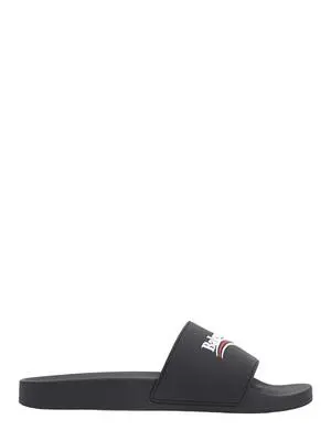 Balenciaga Rubber Pool Slide With Political Logo - Black