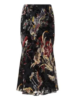 Etro Etro High-Waisted Floral And Animal Print Devoré Midi Skirt Black