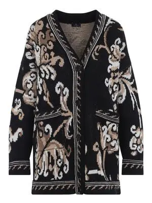 Etro Wool Jacquard Motif Cardigan - Black