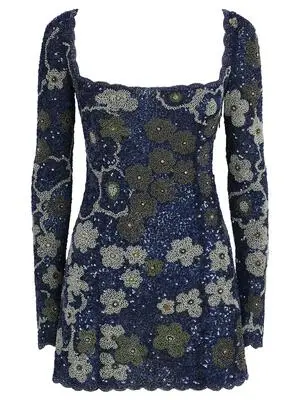 CLIO PEPPIATT Embellished Floral Mini Dress - Blue