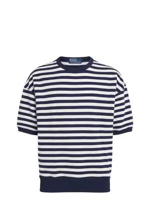 Polo Ralph Lauren Short Sleeve Striped Fleece Sweater - Navy