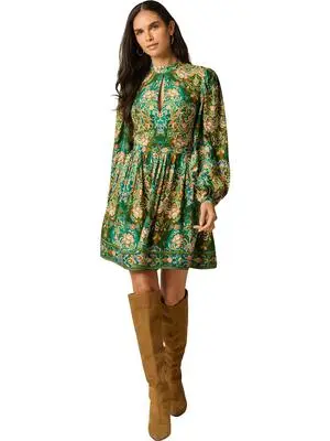 Adrianna Papell Long Sleeve Keyhole Floral Print Mini Dress - Olive Multi
