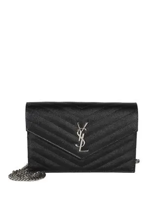 Saint Laurent Grain De Poudre Classic Cassandre Chain Wallet - Black