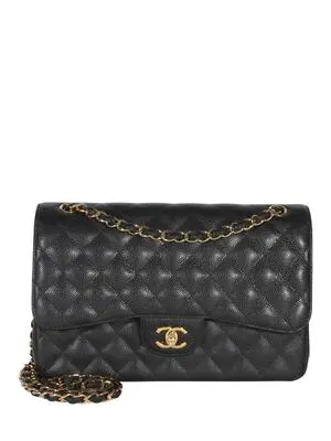 Chanel Quilted Caviar Jumbo Double Flap Bag - Black
