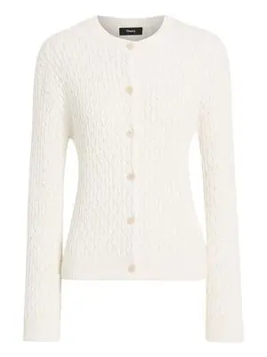 Theory Cableknit Cotton Cardigan - Ivory