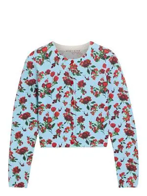 Alice + Olivia Floral Print Cotton Blend Cardigan - Light Blue