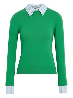 Alice + Olivia Cotton-blend Poplin-trimmed Sweater - Green