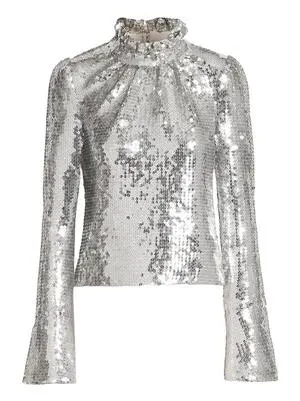 Rabanne Sequin Embellished Turtleneck Top - Silver