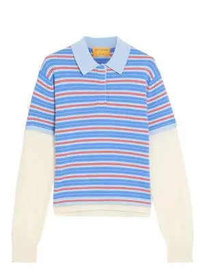 Guest In Residence Guest In Residence Striped Layered Cashmere Polo Sweater Light Blue