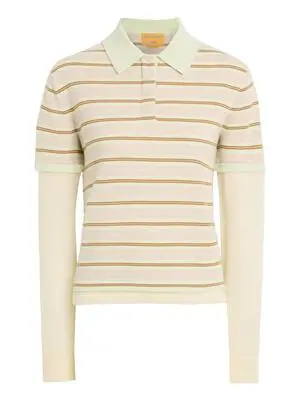 Guest In Residence Guest In Residence Striped Layered Cashmere Polo Sweater Light Green