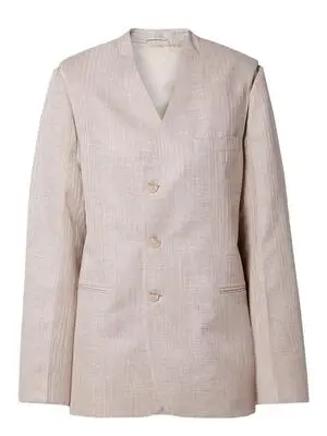 BETTTER Lorca Convertible Embroidered Pinstriped Linen-blend Blazer - Beige
