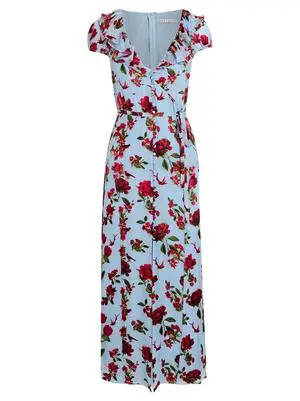 Alice + Olivia Alice + Olivia Tara Floral-Print Fil Coupé Chiffon Maxi Dress Light Blue