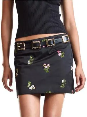 Cynthia Rowley Embroidered Mini Skirt - Black