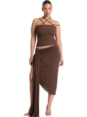SKIMS Sheer Modal Draped Midi Skirt - Cocoa