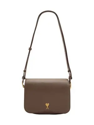 AMI Paris Cowhide Leather Shoulder Bag - Truffle