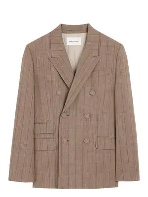 AMI Paris Brown Double Breasted Striped Wool Blazer Brown - Choco Brown/ruby Red
