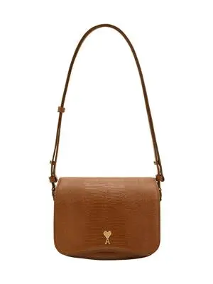AMI Paris Brown Lizard Embossed Cowhide Leather Bag - Cognac