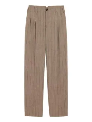 AMI Paris Brown Striped Wool Two-pleats Trousers Brown - Choco Brown/ruby Red