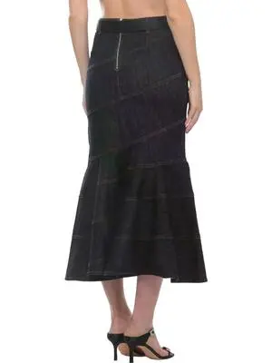 SELF-PORTRAIT Indigo Denim Belted Midi Skirt - Blue