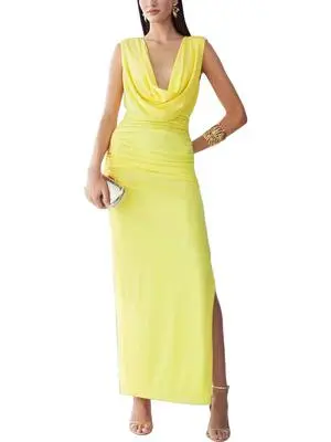 BWLDR Cowl Neck Ruched Maxi Dress - Yellow