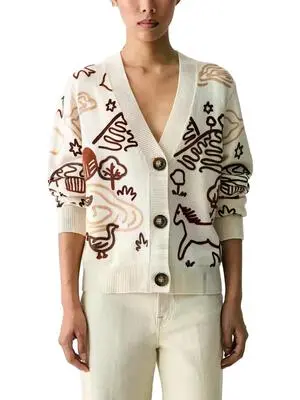 Farm Rio Embroidered Button-up Cardigan - Neutrals