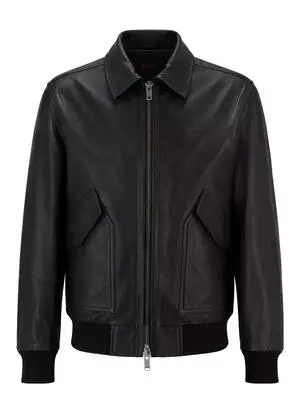 BOSS Leather Bomber Jacket - Black