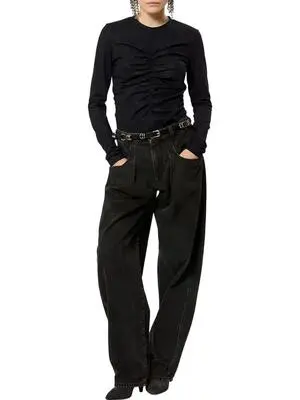 MARANT ETOILE Ruched Jersey Long Sleeve Top - Black