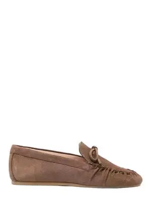 STUART WEITZMAN Suede Bow Embellishment Loafers - Brown