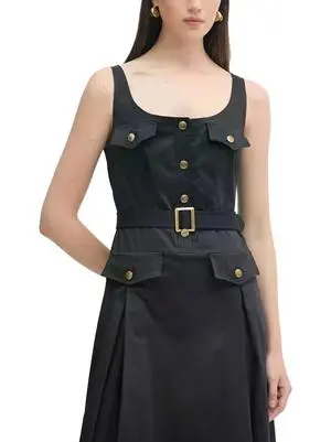 Luisa Spagnoli Round Neck Sleeveless Belted Midi Dress - Black