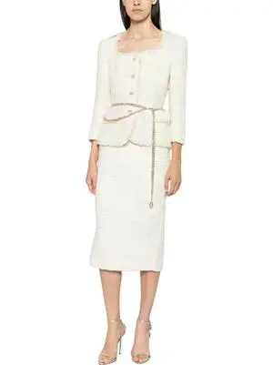 SELF-PORTRAIT Self-Portrait Bouclé Midi Skirt And Jacket Set With Chain Belt
