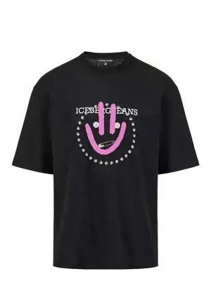 Iceberg Smile-print Cotton T-shirt - Black