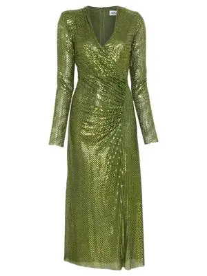 SELF-PORTRAIT Self-Portrait Rhinestone Embellished Ruched Midi Dress