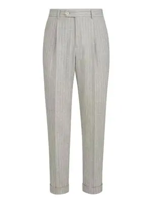 Brunello Cucinelli Virgin Wool And Cashmere Chalk Stripe Flannel Trousers - Grey